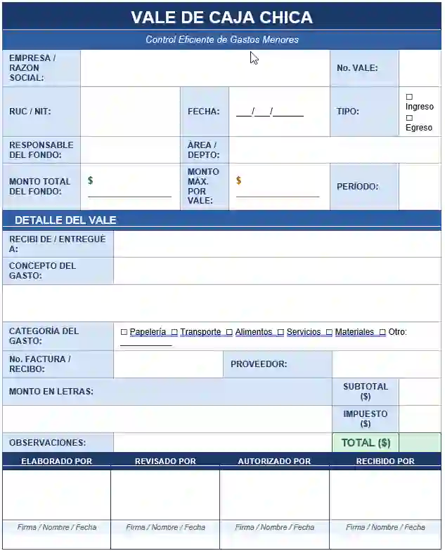 Vale de Caja: Formato de Documento Financiero Esencial - Formato Escrito